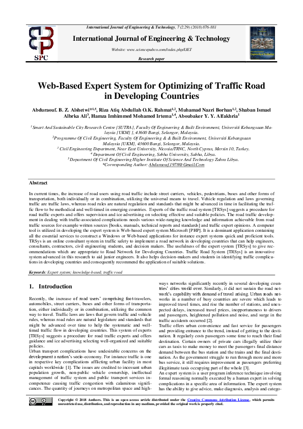 (PDF) Web-Based Expert System for Optimizing of Traffic Road in Developing Countries
