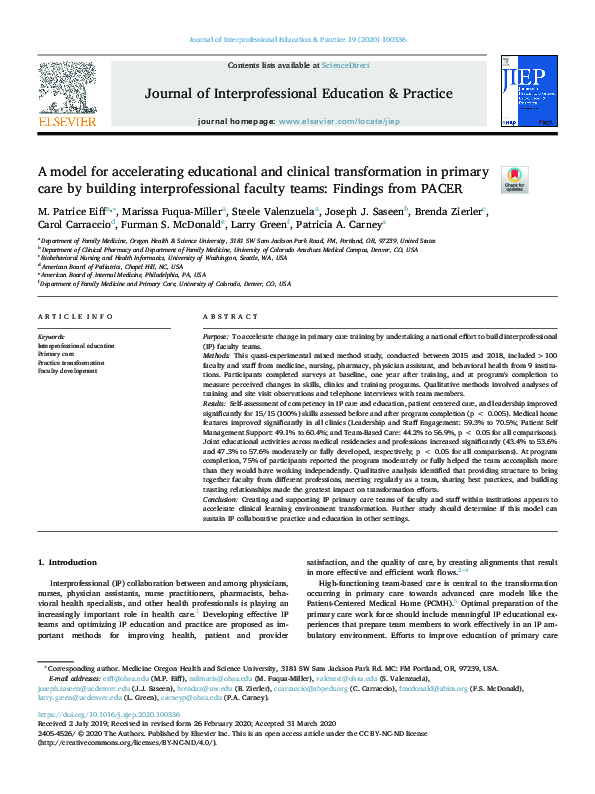 (PDF) A model for accelerating educational and clinical transformation ...