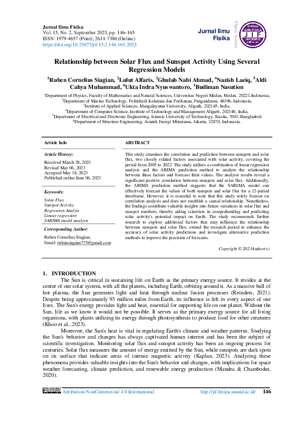 Pdf Relationship Between Solar Flux And Sunspot Activity Using Several Regression Models