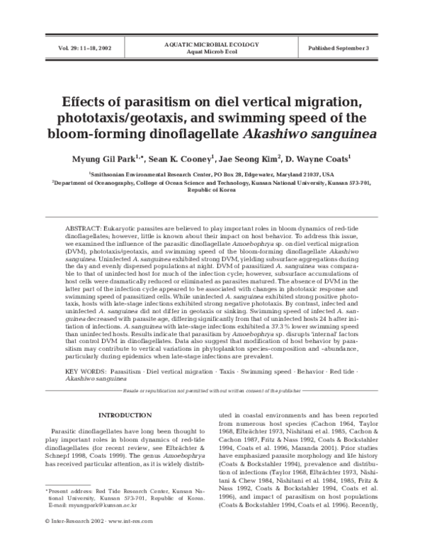 (PDF) Effects of parasitism on diel vertical migration, phototaxis ...