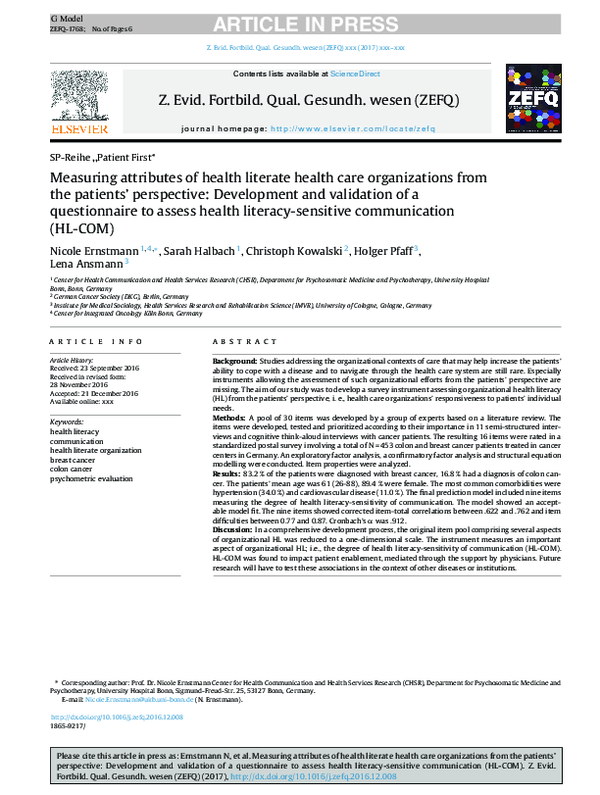 (PDF) Measuring attributes of health literate health care organizations ...