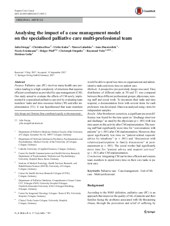 (PDF) Analysing the impact of a case management model on the ...