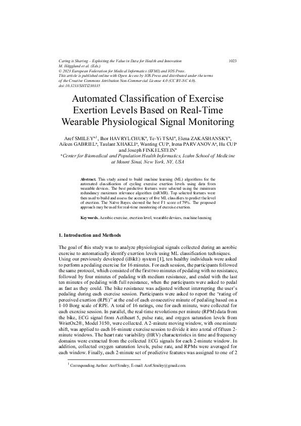 (PDF) Automated Classification of Exercise Exertion Levels Based on ...