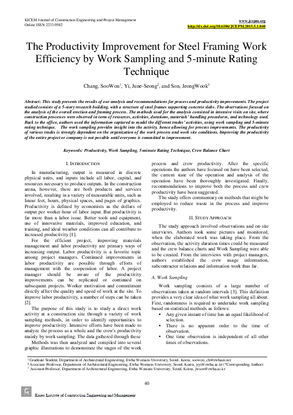 (PDF) The Productivity Improvement for Steel Framing Work Efficiency by ...