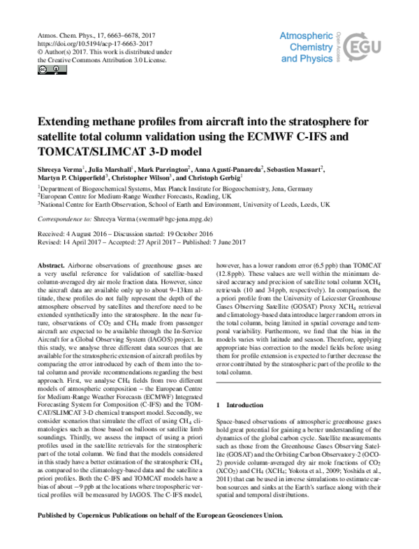 (PDF) Extending methane profiles from aircraft into the stratosphere for satellite total column ...