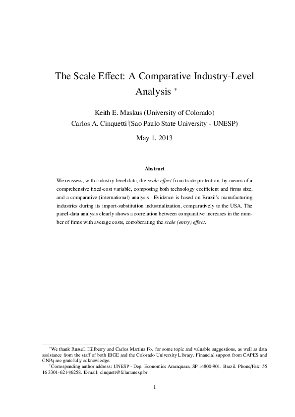 (PDF) The Scale Effect: A Comparative Industry-Level Analysis