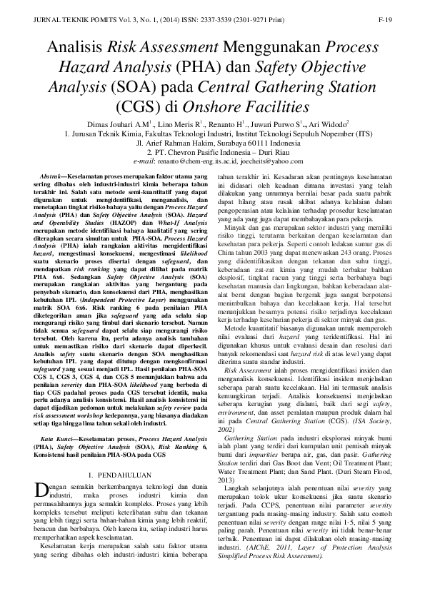 (PDF) Analisis Risk Assessment Menggunakan Process Hazard Analysis (PHA) dan Safety Objective ...