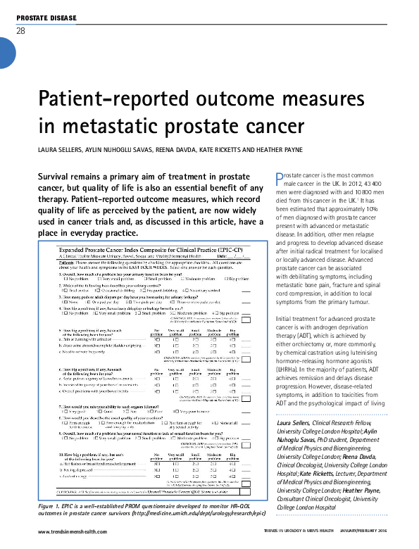 (PDF) Patient-reported Outcome Measures in Metastatic Urinary Cancers | Cristiane Decat Bergerot ...