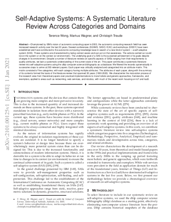 Pdf Self Adaptive Systems A Systematic Literature Review Across