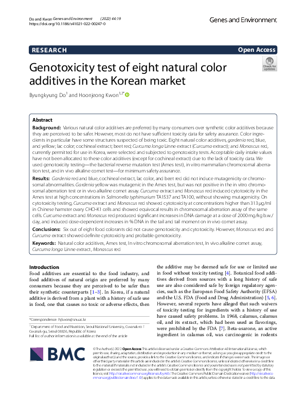 (PDF) Genotoxicity test of eight natural color additives in the Korean ...