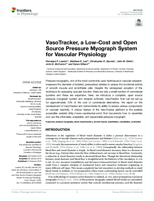 (PDF) VasoTracker, a Low-Cost and Open Source Pressure Myograph System ...