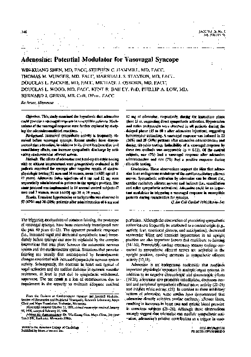 (PDF) Adenosine: Potential modulator for vasovagal syncope