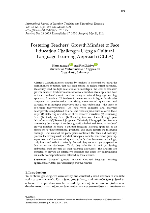 (PDF) Fostering Teachers’ Growth Mindset to Face Education Challenges ...