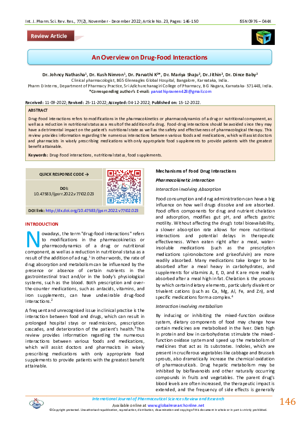 (PDF) An Overview on Drug-Food Interactions