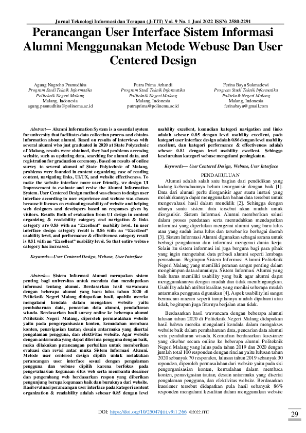 (PDF) Perancangan User Interface Sistem Informasi Alumni Menggunakan Metode Webuse Dan User ...