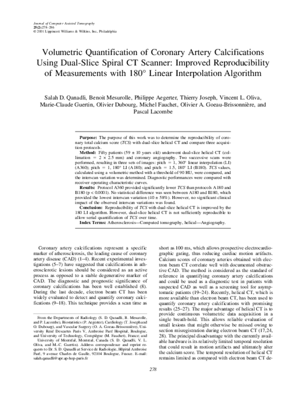 (PDF) Volumetric Quantification of Coronary Artery Calcifications Using ...