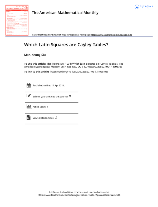 (PDF) Which Latin Squares are Cayley Tables?