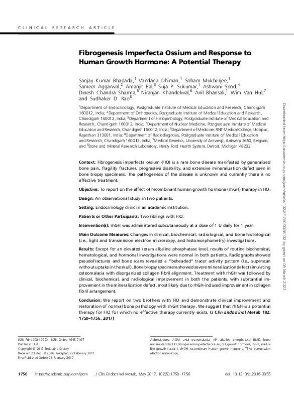 (PDF) Fibrogenesis Imperfecta Ossium and Response to Human Growth ...