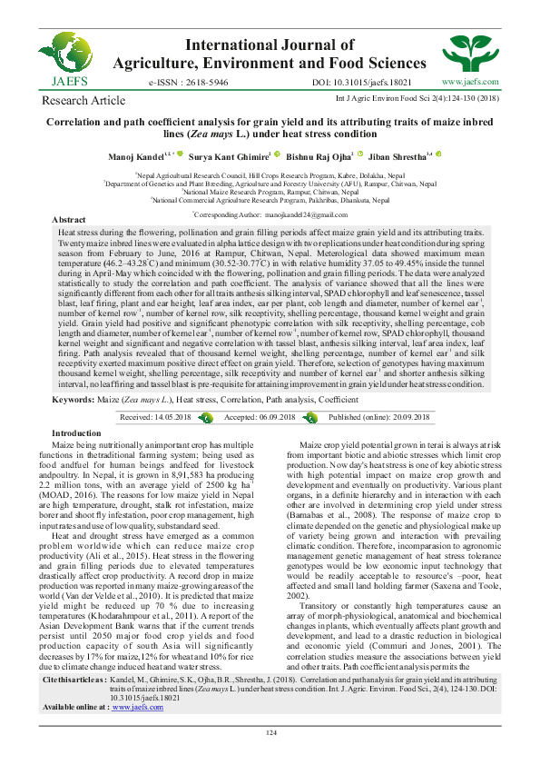 Pdf Correlation And Path Coefficient Analysis For Grain Yield And Its Attributing Traits Of