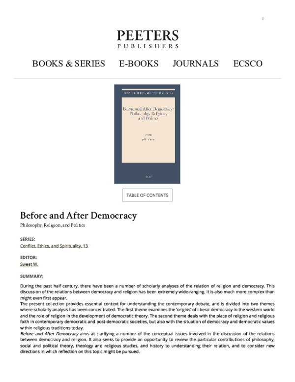 (PDF) Before and After Democracy: Philosophy, Religion, and Politics (Book)