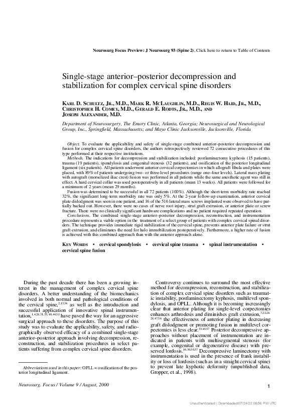 (PDF) Single-stage anterior—posterior decompression and stabilization ...