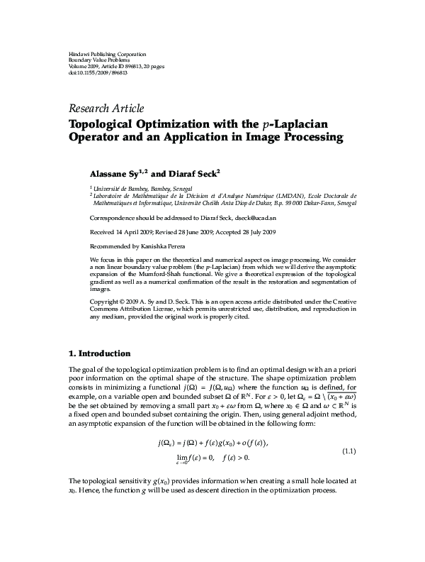 (PDF) Topological Optimization with the -Laplacian Operator and an Application in Image Processing