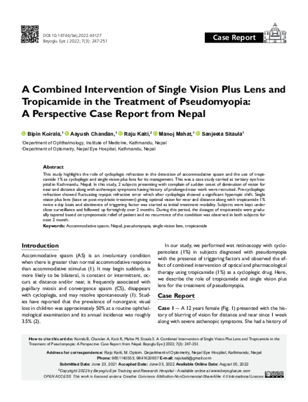 (PDF) A Combined Intervention of Single Vision Plus Lens and ...