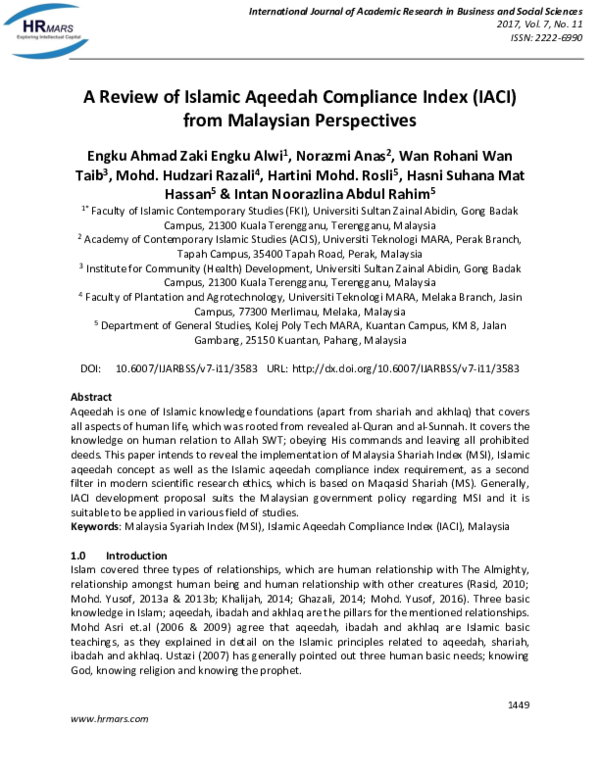 (PDF) A Review of Islamic Aqeedah Compliance Index (IACI) from ...