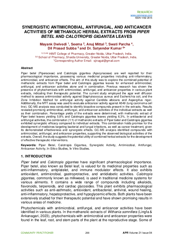 (PDF) SYNERGISTIC ANTIMICROBIAL, ANTIFUNGAL, AND ANTICANCER ACTIVITIES OF METHANOLIC HERBAL ...