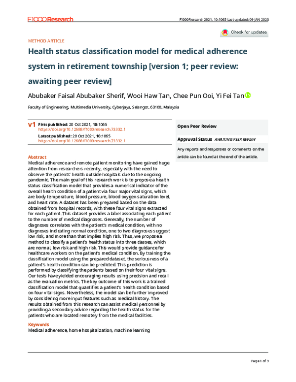 (PDF) Health status classification model for medical adherence system ...