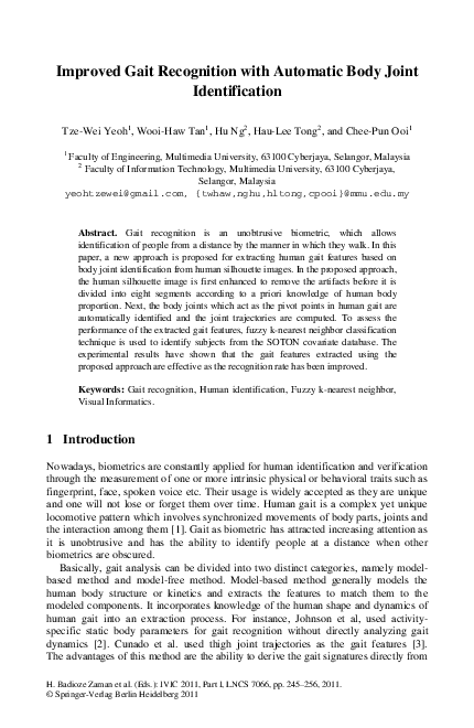 (PDF) Improved Gait Recognition with Automatic Body Joint Identification