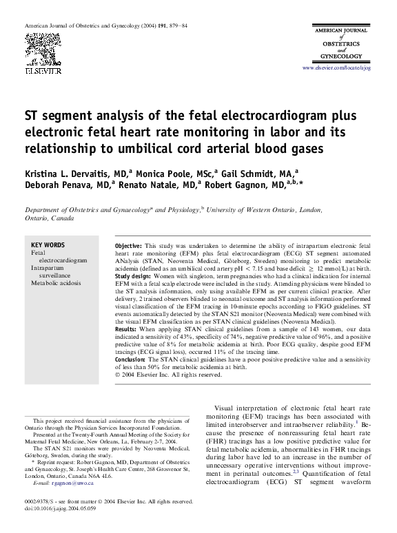 (PDF) ST segment analysis of the fetal electrocardiogram plus ...
