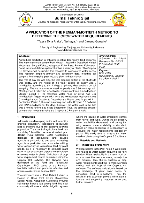 (PDF) Application of the Penman-Monteith Method to Determine the Crop ...