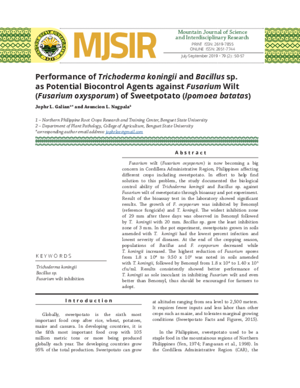 (PDF) Performance of Trichoderma koningii and Bacillus sp. as Potential Biocontrol Agents ...