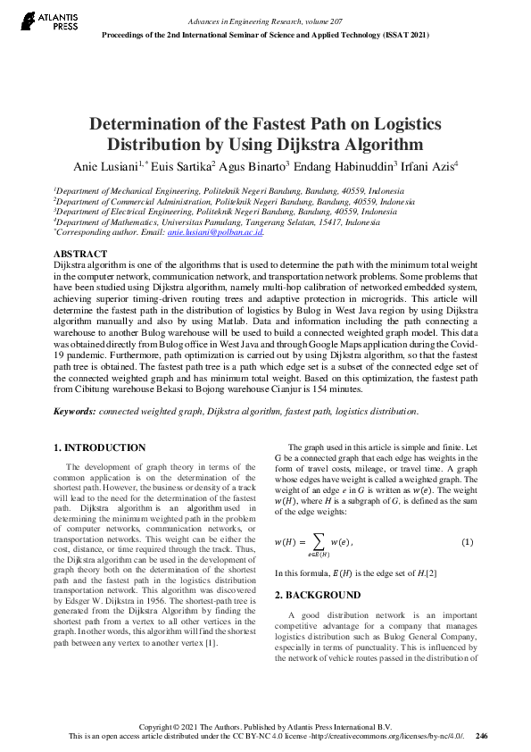 (PDF) Determination of the Fastest Path on Logistics Distribution by ...