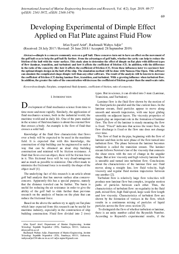 (PDF) Developing Experimental of Dimple Effect Applied on Flat Plate against Fluid Flow