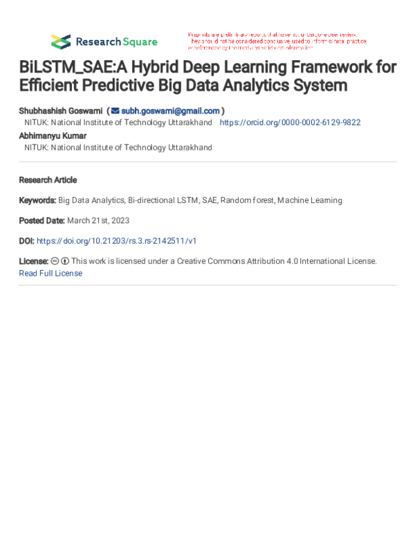 (PDF) BiLSTM_SAE:A Hybrid Deep Learning Framework for Efficient Predictive Big Data Analytics System
