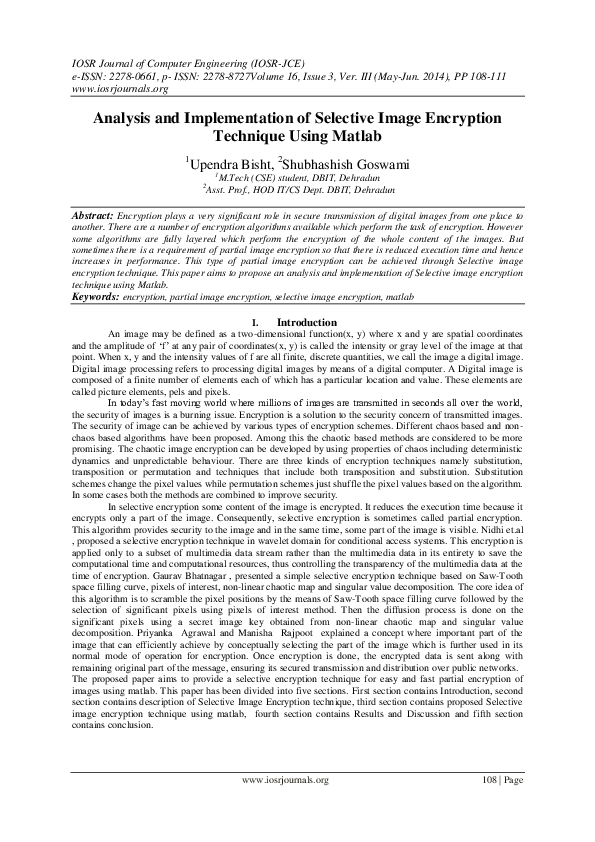 (PDF) Analysis and Implementation of Selective Image Encryption Technique Using Matlab