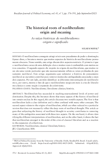 (PDF) The historical roots of neoliberalism: origin and meaning