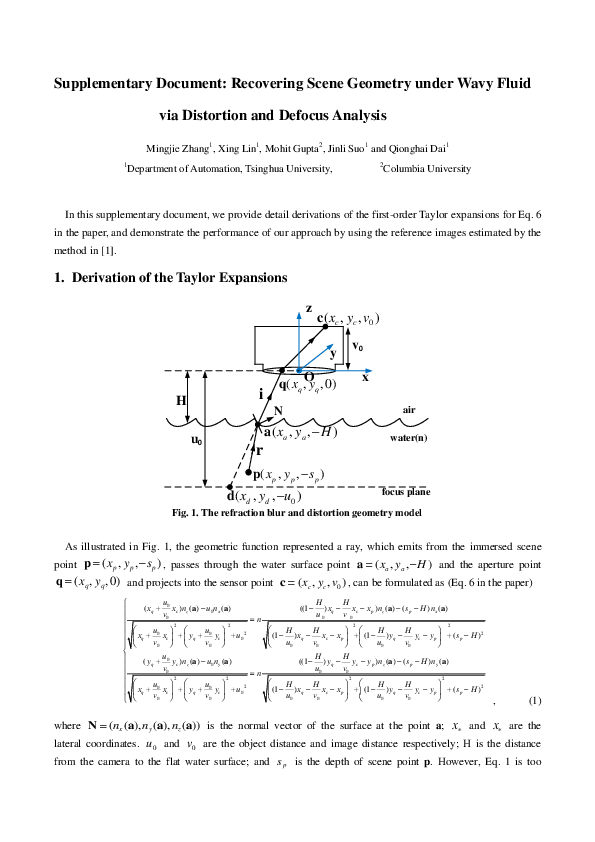 (PDF) Recovering Scene Geometry under Wavy Fluid via Distortion and Defocus Analysis