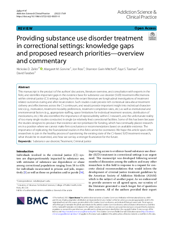 (PDF) Providing substance use disorder treatment in correctional ...