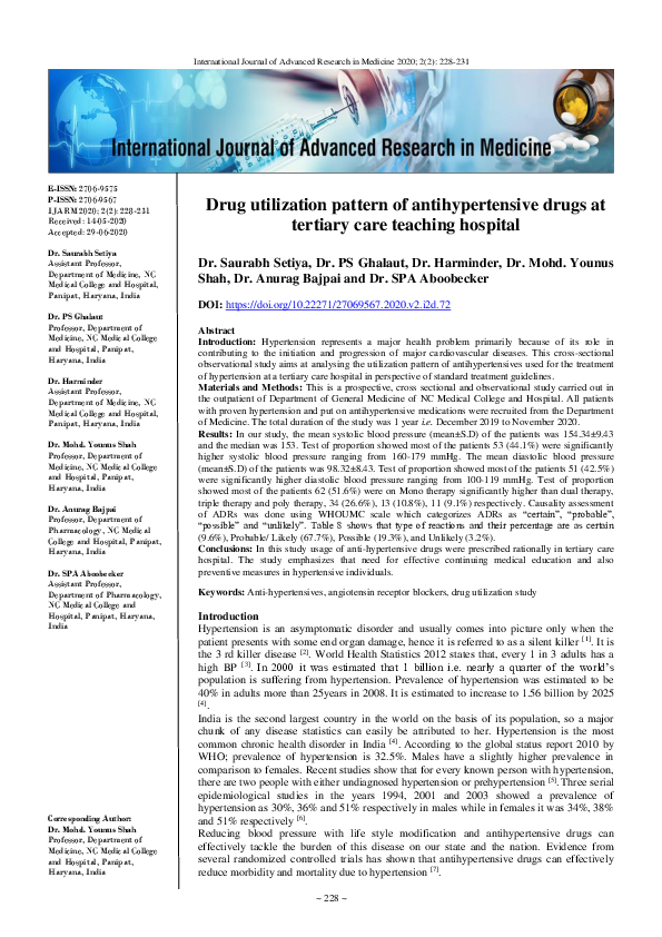 (PDF) Drug utilization pattern of antihypertensive drugs at tertiary ...