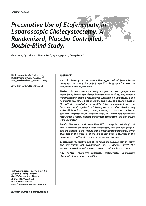 (PDF) Preemptive Use of Etofenamate in Laparoscopic Cholecystectomy: A ...