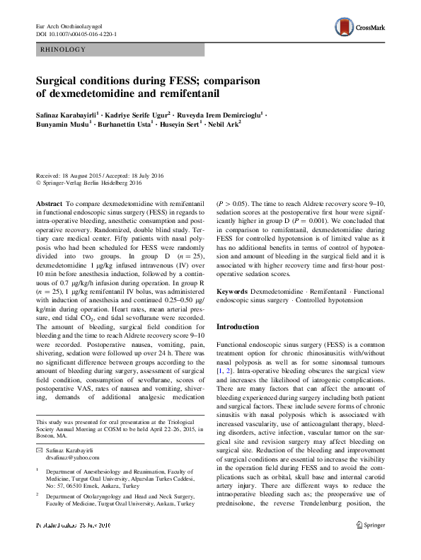 (PDF) Surgical conditions during FESS; comparison of dexmedetomidine ...