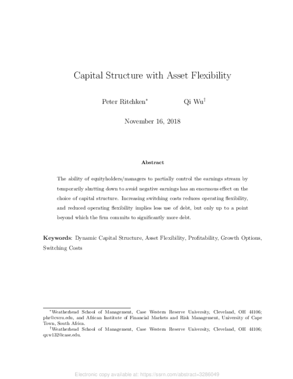 (PDF) Capital Structure with Asset Flexibility