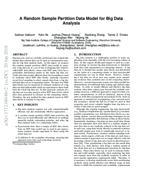 (PDF) Random Sample Partition: A Distributed Data Model for Big Data Analysis