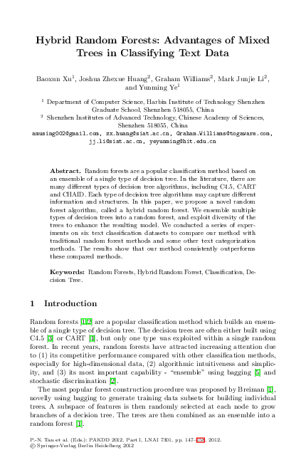 (PDF) Hybrid Random Forests: Advantages of Mixed Trees in Classifying Text Data