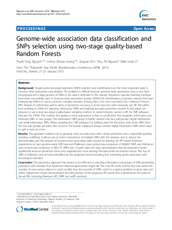 (PDF) Genome-wide association data classification and SNPs selection ...