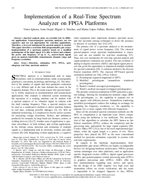 (PDF) Implementation of a Real-Time Spectrum Analyzer on FPGA Platforms