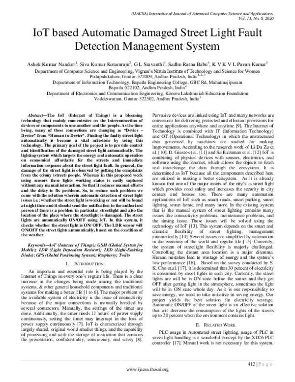(PDF) IoT based Automatic Damaged Street Light Fault Detection Management System